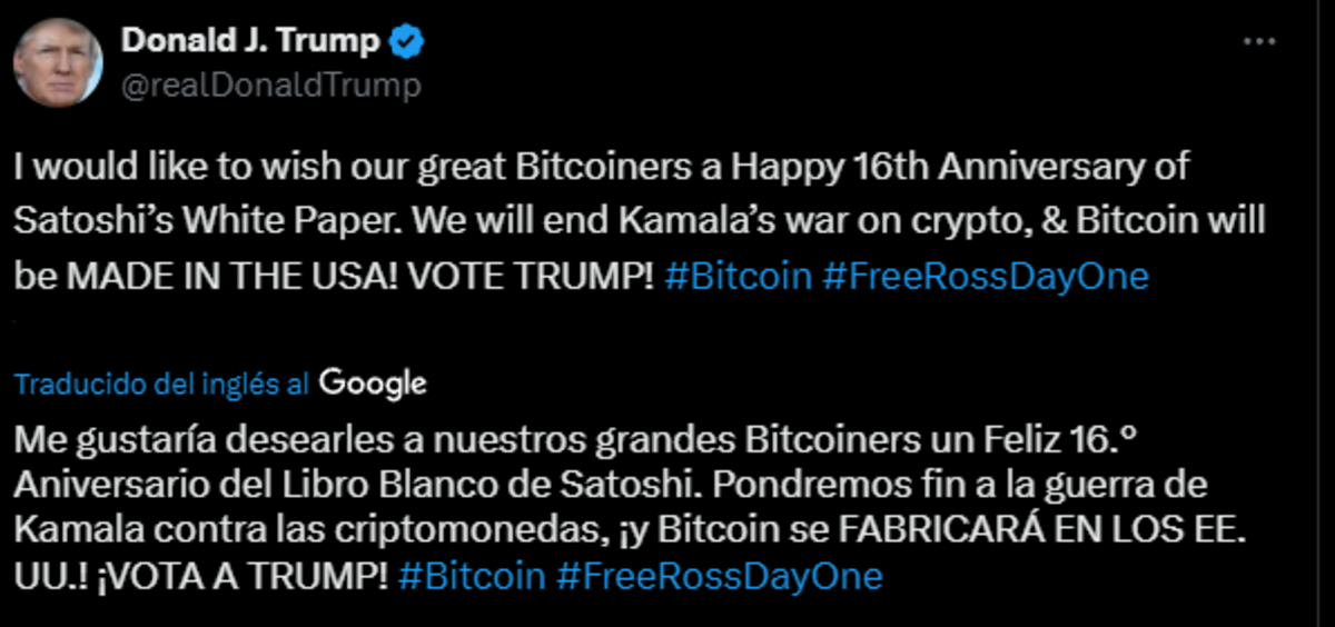 Donald Trump dejó un mensaje a la comunidad cripto el día de 16 aniversario de la publicación ...
